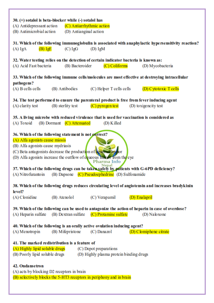 Pharmacy Officer Loksewa Question Paper Solution 2079