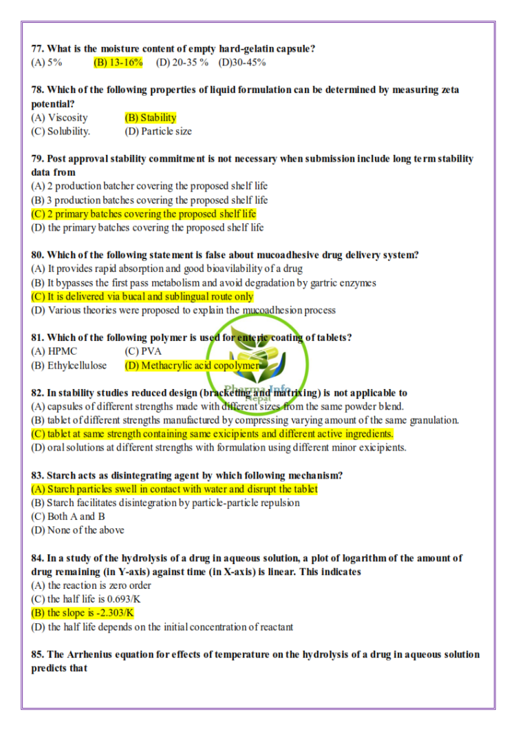 Pharmacy Officer Loksewa Question Paper Solution 2079